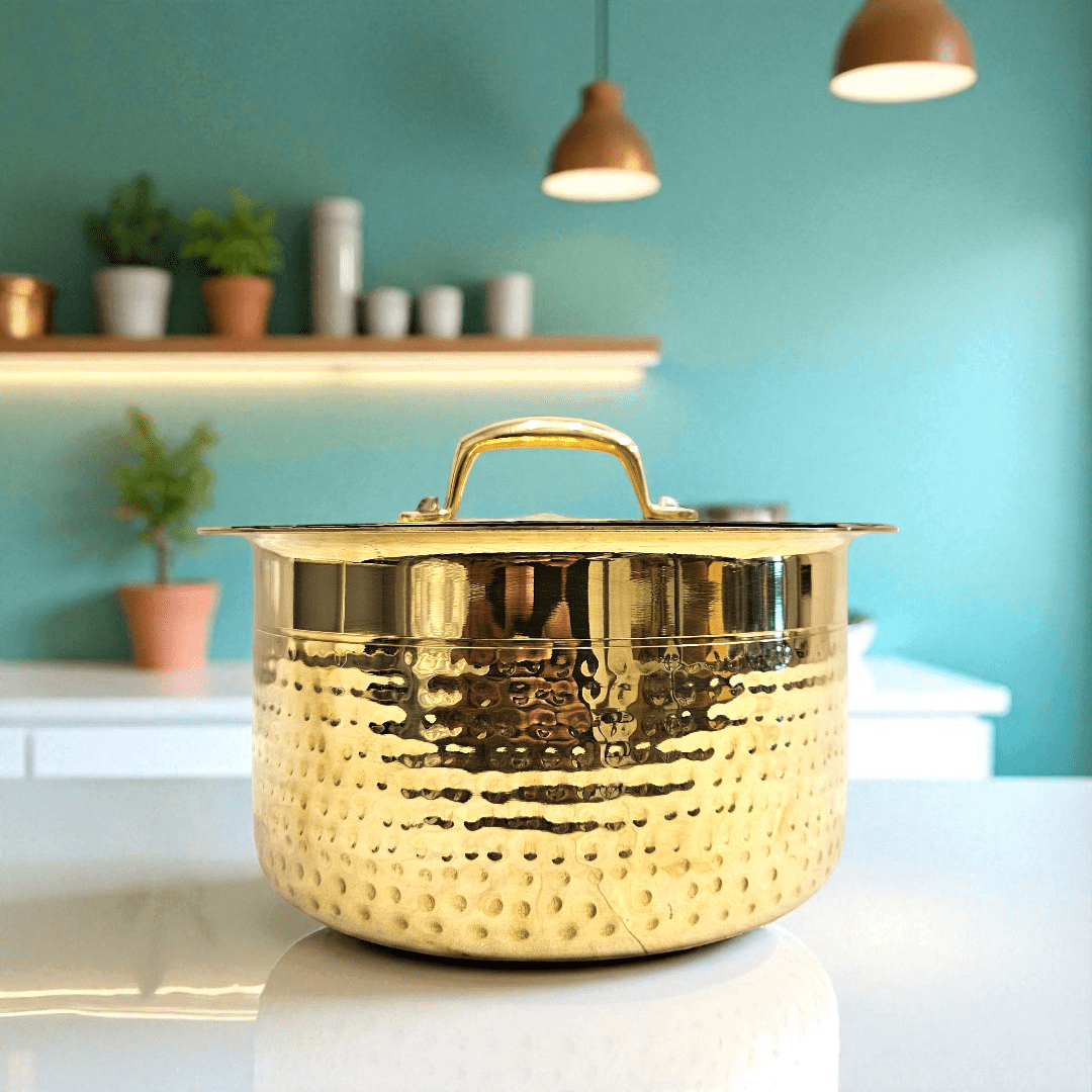 Shop Tamas Hand-Hammered Brass Bhagona with Lid & Tin Kalai – Buy Online
