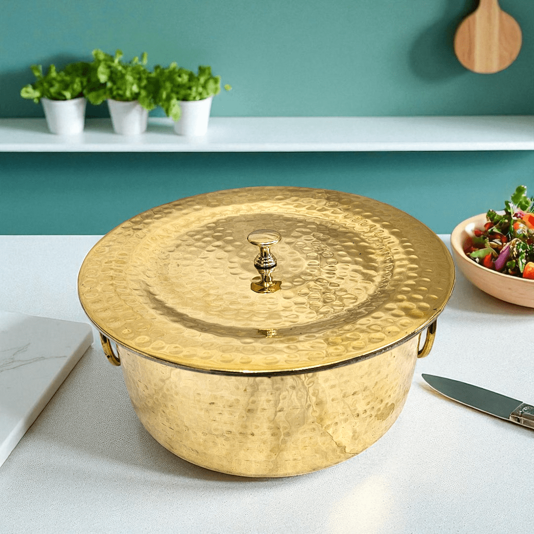 Buy Online Tamas Hand Hammered Brass Bhagona With Lid Tin Kalai