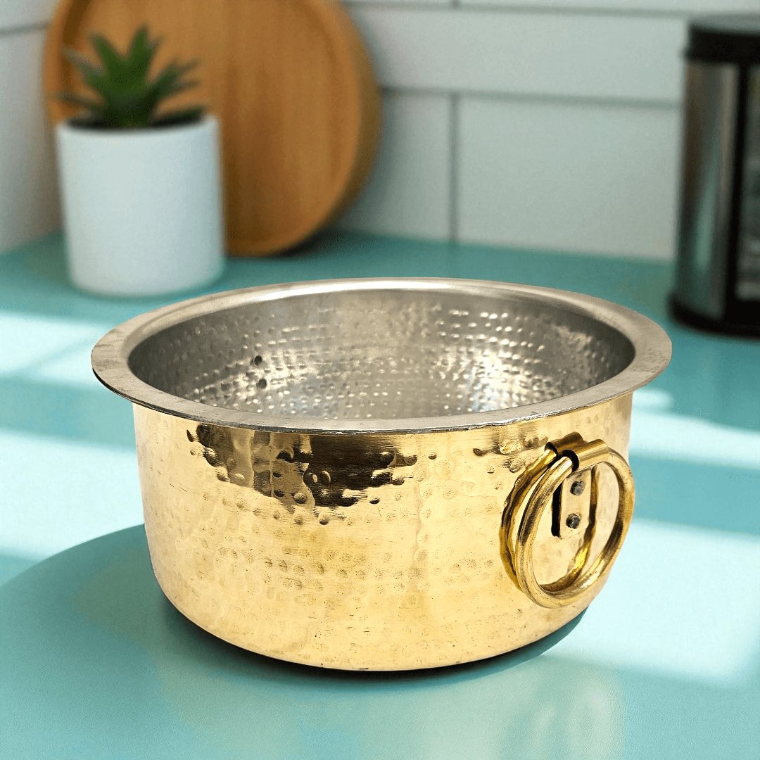 Buy Online Tamas Hand Hammered Brass Bhagona With Lid Tin Kalai