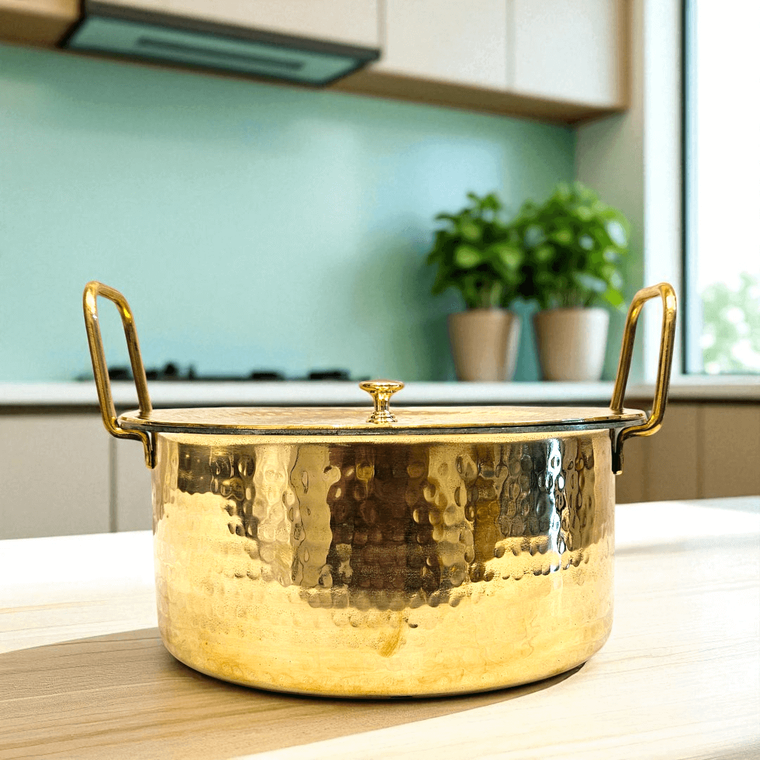 Buy Online Tamas Hand Hammered Brass Bhagona With Lid Tin Kalai