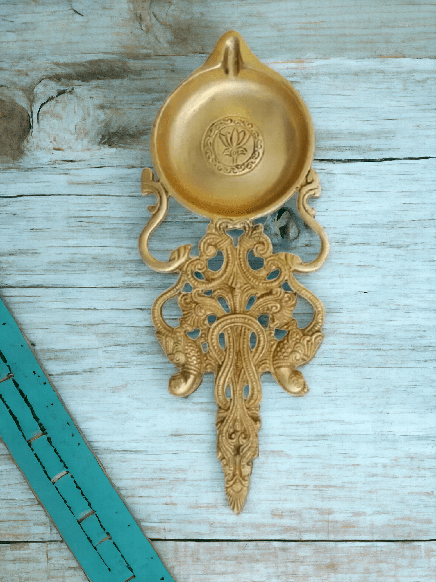 Tamas Brass Long Spoon Diya - Golden Color
