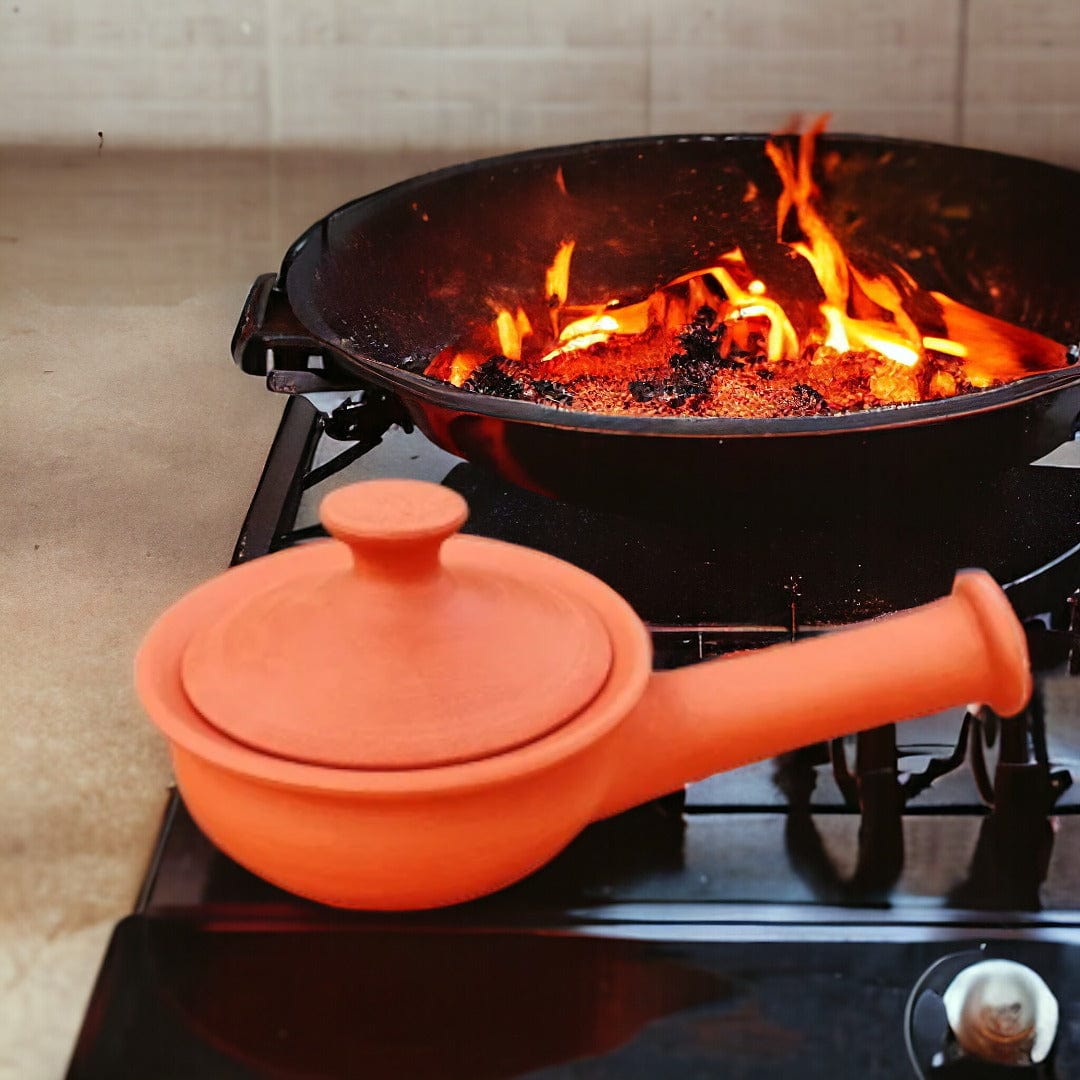 Handcrafted Terracotta Tadka Pan - Natural Clay, Brown