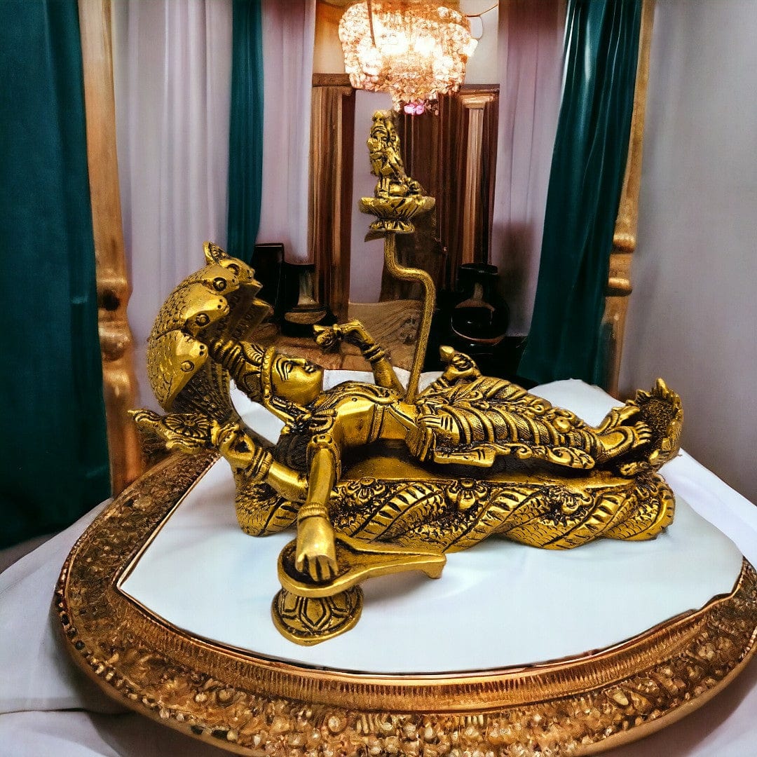 Vishnu Bhagwan Resting on Sheshnag Touching Shiva Lingam Brahma