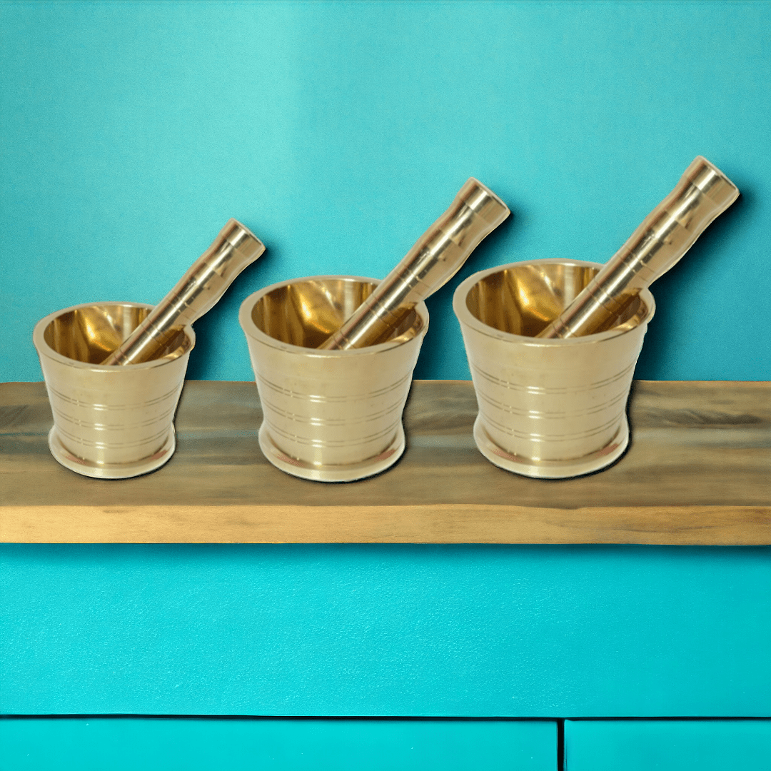 Brass Okhli and Musal - Traditional Ayurvedic Kitchen Tools