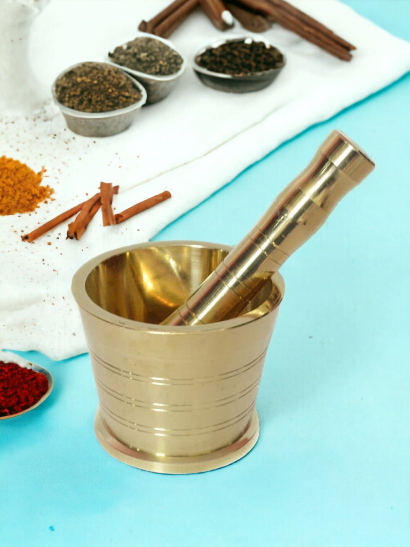 Brass Okhli and Musal - Traditional Ayurvedic Kitchen Tools