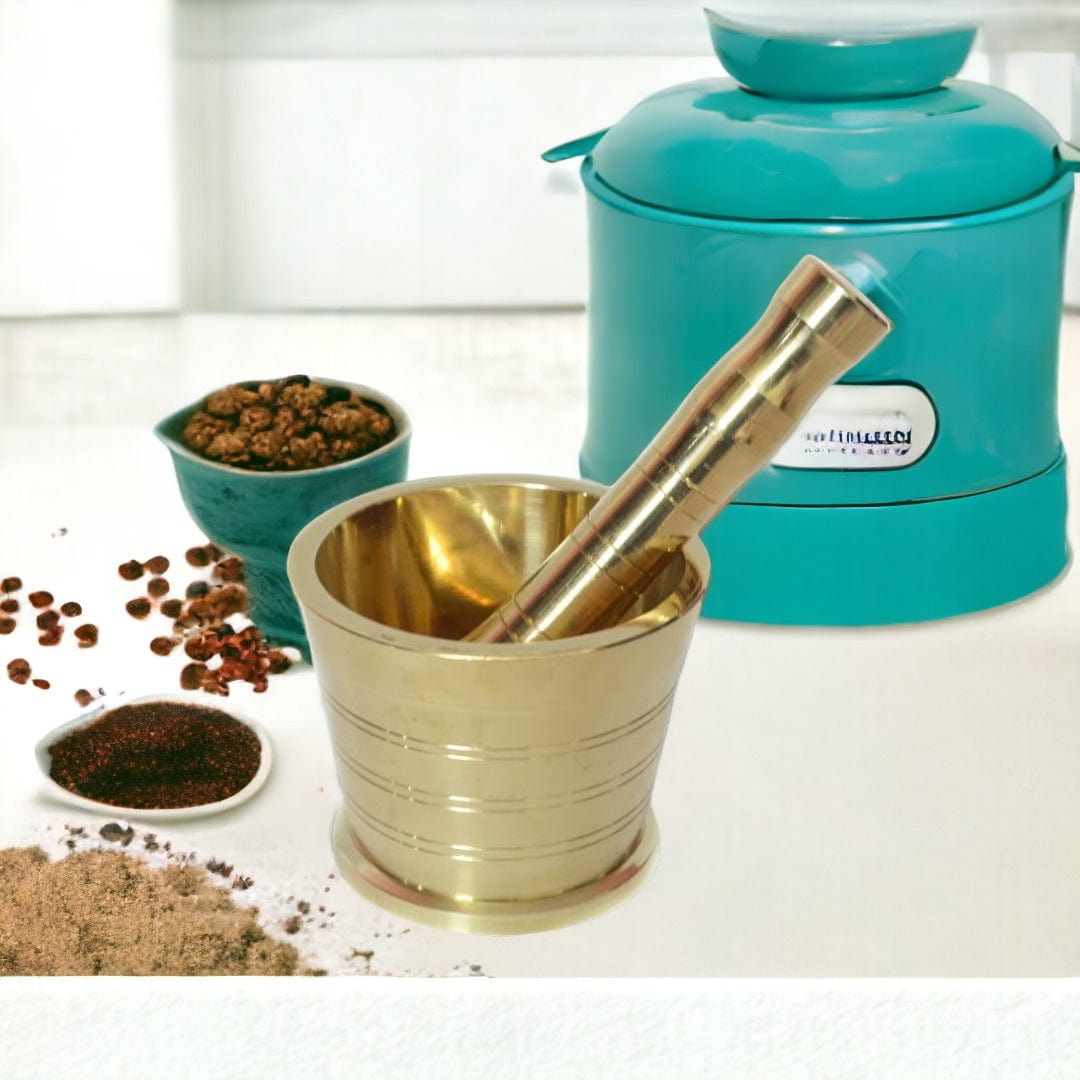 Brass Okhli and Musal - Traditional Ayurvedic Kitchen Tools