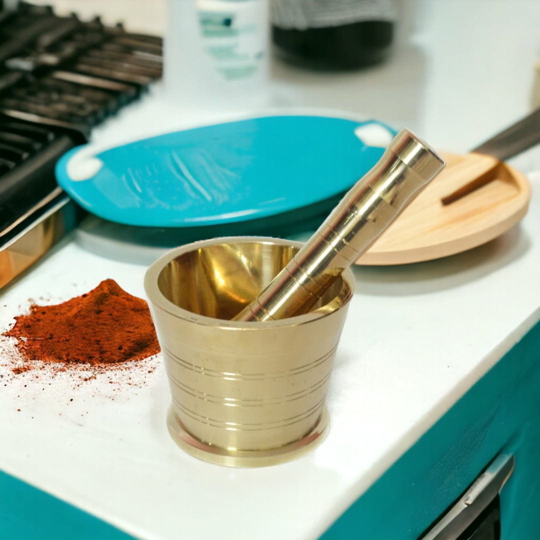 Brass Okhli and Musal - Traditional Ayurvedic Kitchen Tools