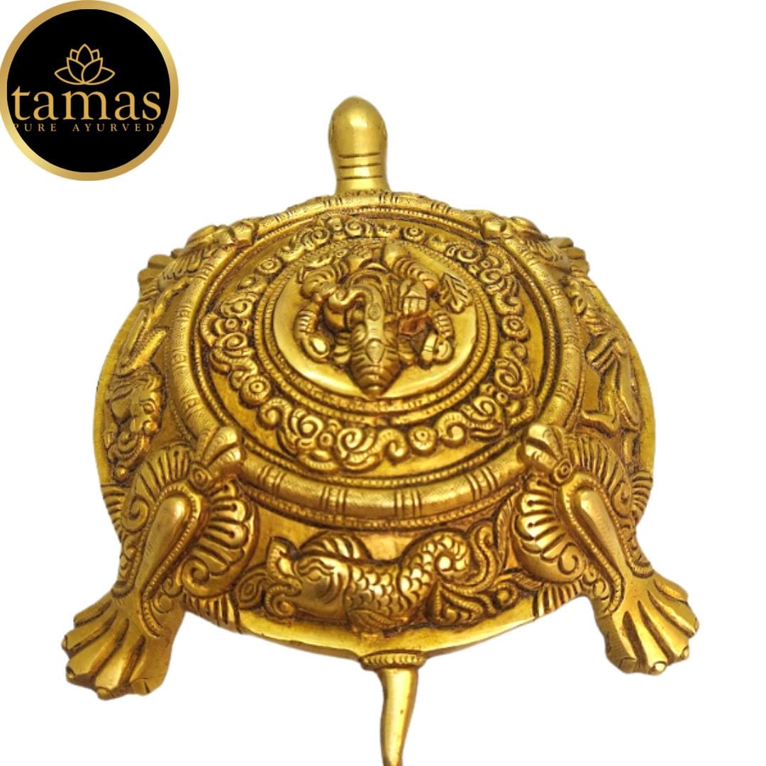 Tamas Brass Good Luck Tortoise | 11" Kurma Avatar Statue (Golden)